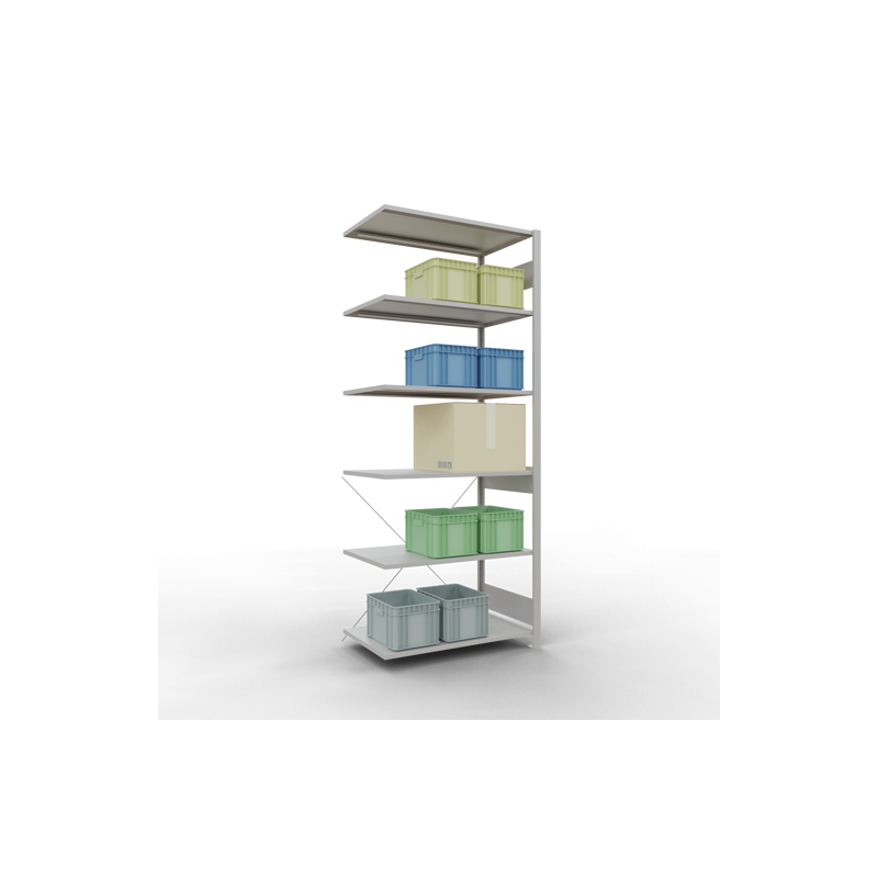 Eckregal Anbauregal Feld C RAL 7035 2500x1000x600 mm 6 Fachböden, 150 kg Fachlast